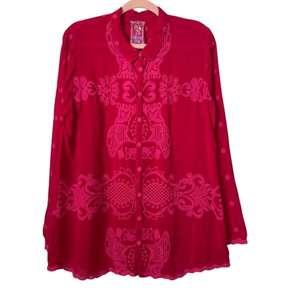 Johnny Was | Tops | Johnny Was Top Womens Medium Red Embroidered Long ...